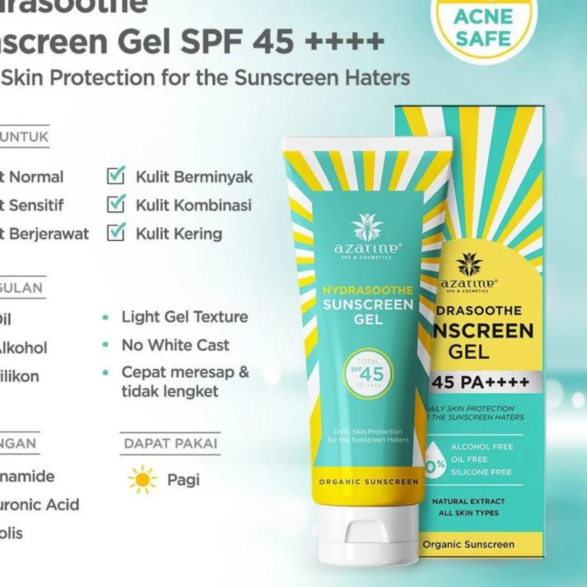 Manfaat Azarine Hydrasoothe Sunscreen Gel SPF 45 PA++++ – Rakcer.ID
